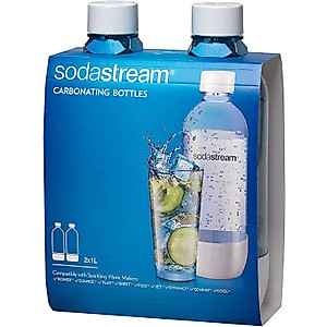 Sodastream 1l Carbonating Bottles- clear/white Rounds (Twin Pack)