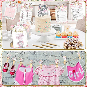 Patelai 321 Pcs Baby Shower Games Supplies, 5 Sets (50 Cards Each) Activities Cards with 20 Pencils 1 Don't Say Baby Sign 50 Clothespin(Pink Elephant)