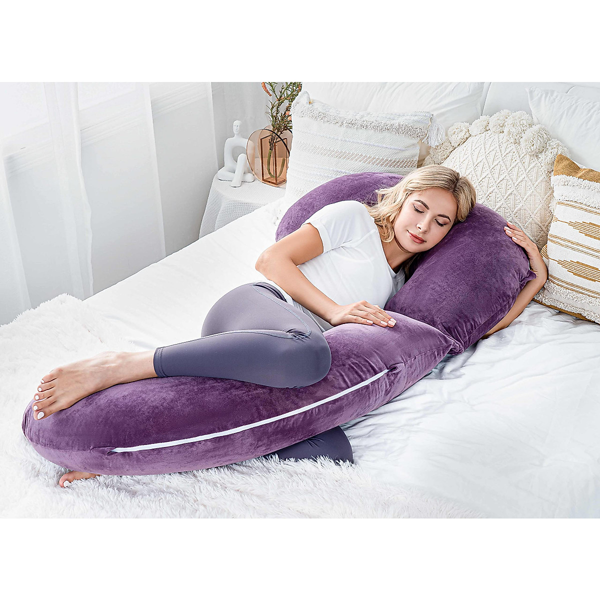 Meiz Pregnancy Pillows, Detachable Pregnancy Pillows for Sleeping, Pregnancy Body Pillow, Maternity Body Pillow for Sleeping, C Shaped Body Pillow with Velvet Cover, Dark Purple