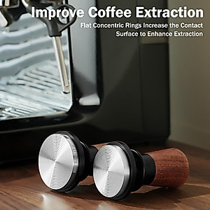 PUSEE 53.3mm Espresso Tamper, Calibrated Tamper with 30lbs Double Spring Loaded Tamper Walnut Wood Coffee Tamper for Barista Home,Stainless Steel Base Tamper Espresso Tool Fits 54mm Portafilters
