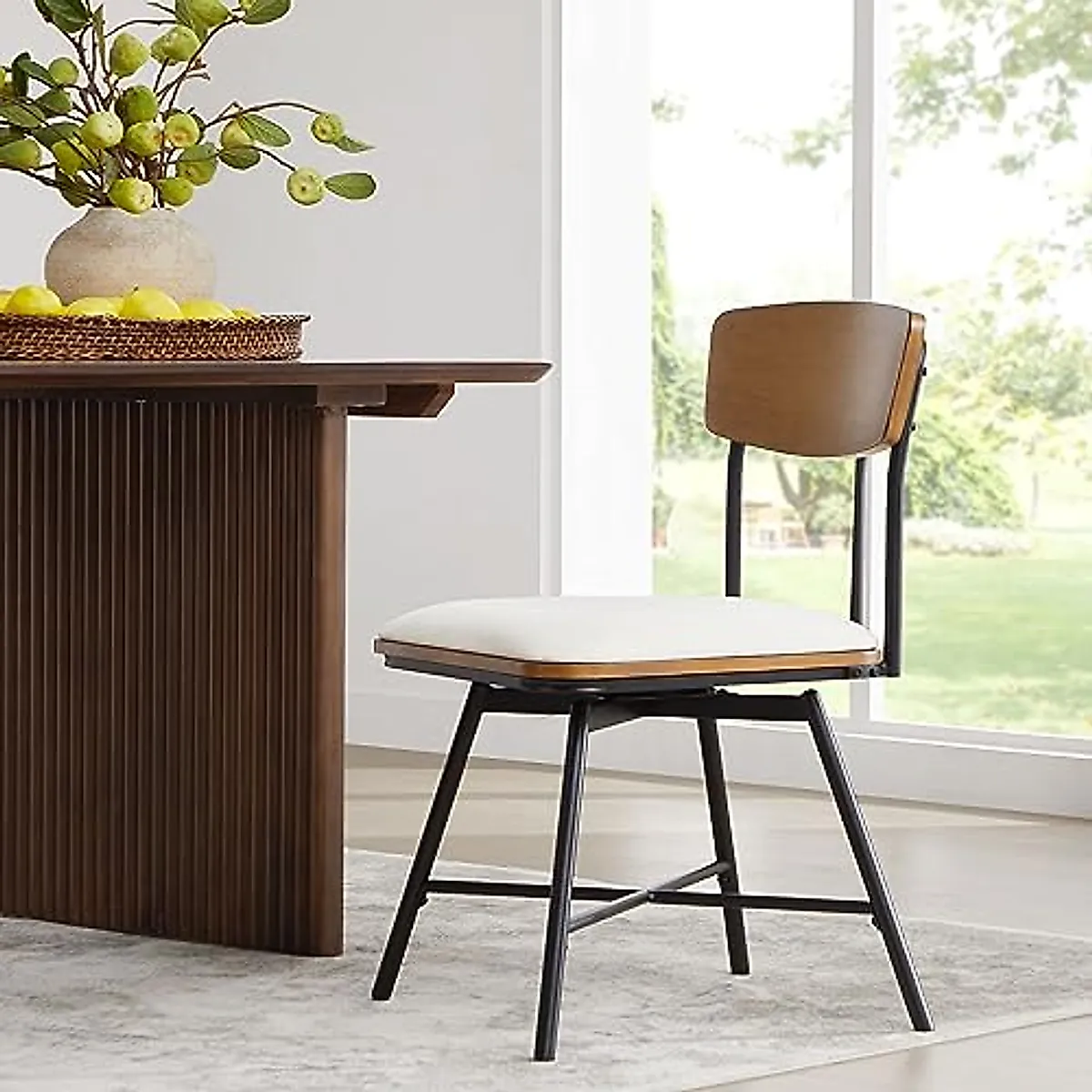 CHITA Swivel Modern Dining Chairs Set of 2，Fabric Dining Kitchen Chairs,Mid Century Upholstered Dining Chairs with Metal Legs,Cream in Fabric