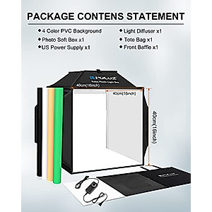 PULUZ Upgrade Light Box & Soft Box, 16"x16" Professional Shooting Tent with 480 LED Lights Photo Studio Light Box Photography with 4 Color PVC Backdrops for Jewelry and Product Photography