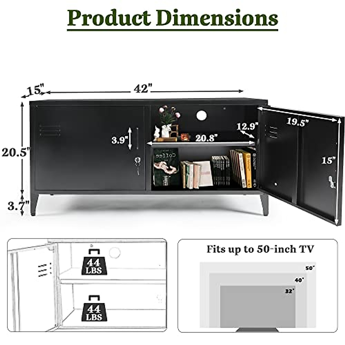 DOALBUN Metal Storage Cabinet, 2 Door Metal Locking Cabinet, Steel Lockable Office Storage Cabinet with 2 Shelves for Home Office, Garage and Warehouse (Black)