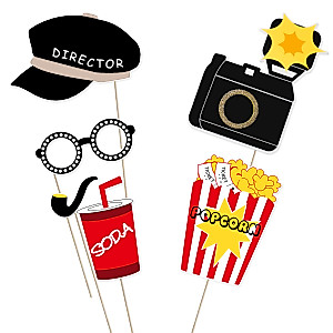 BESTOYARD Movie Night Party Photo Booth Props Kit - Movie Star Movie Night Party Supplies Decorations 21pcs