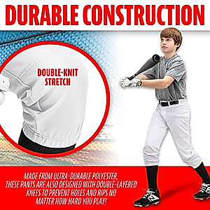 Franklin Sports Youth Baseball + Softball Pants - Knee High White Baseball Pants for Kids - Boys + Girls Knicker Style with Belt Loop - White - Extra Large