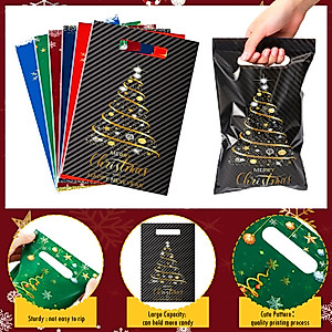 Hotop 150 Pcs Christmas Treat Bags Christmas Tree Goodies Bags Bulk Plastic Candy Treat Snacks Bags with Handles for Holiday Cookie Goody Gift Merry Christmas Party Favor Supplies, 6 Styles