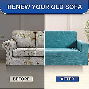 TVPFM Jacquard Furniture Protector, 2 Seater 3 Seater Elastic Bottom Sofa Cover Soft Stretch Sofa Slipcover for Living Room Pets Cat Dog-Blue B-4 Seater