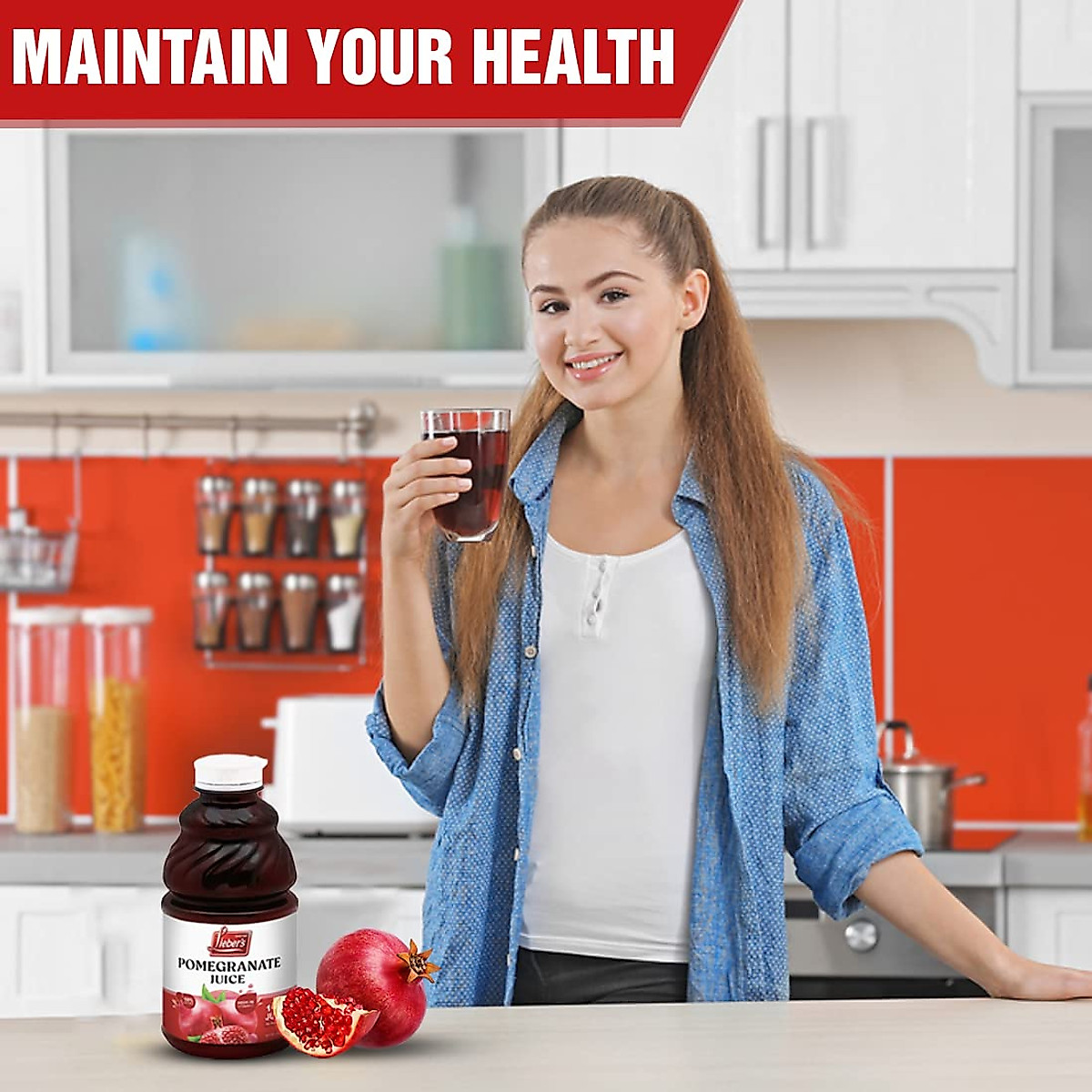 Lieber’s Pomegranate Juice – 32fl oz Pure and Natural Pomegranate Fruit Juice – No Added Sugar or Preservatives – Natural Juice Rich in Vitamin C and Antioxidants – Refreshing and Tasty