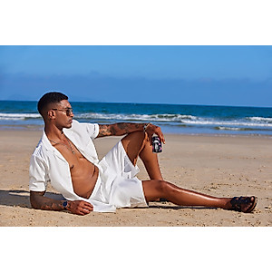 COOFANDY Men's 2 Pieces Shirt Set Short Sleeve Button Down Casual Hippie Holiday Beach T-Shirts Shorts Outfits (01-White, Medium)