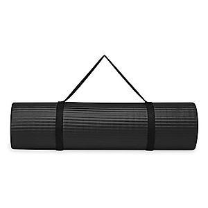 Gaiam Essentials Thick Yoga Mat Fitness & Exercise Mat with Easy-Cinch Carrier Strap, Black, 72"L X 24"W X 2/5 Inch Thick