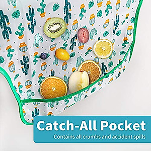 3 Pcs Long Sleeved Bib Set, Baby Toddler Waterproof Bibs with Sleeves, Catcher, Pocket Bundle, Play Smock Apron, 12-24 Months