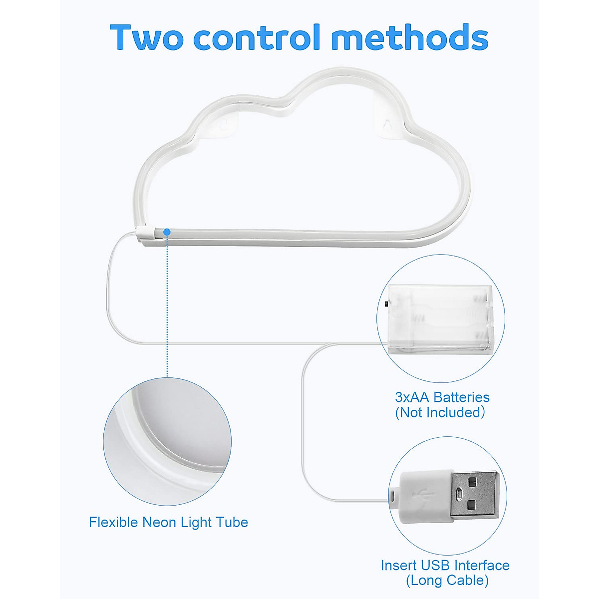 Aclorol Cloud Neon Signs Neon Light Sign for Wall Decor Battery/USB Powered Led Cloud Lights Blue for Aesthetic Room Dec, Bedroom, Kids Room, Living Room Party Wedding（Batteries Not Included)