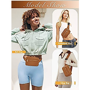 FIORETTO Fanny Packs for Women Men Fashion Crossbody Belt Bag with 3 Zipped Pocket Adjustable Small Waist Pouch Bum Bag for Dog Walking Running Hiking Travel Workout Brown