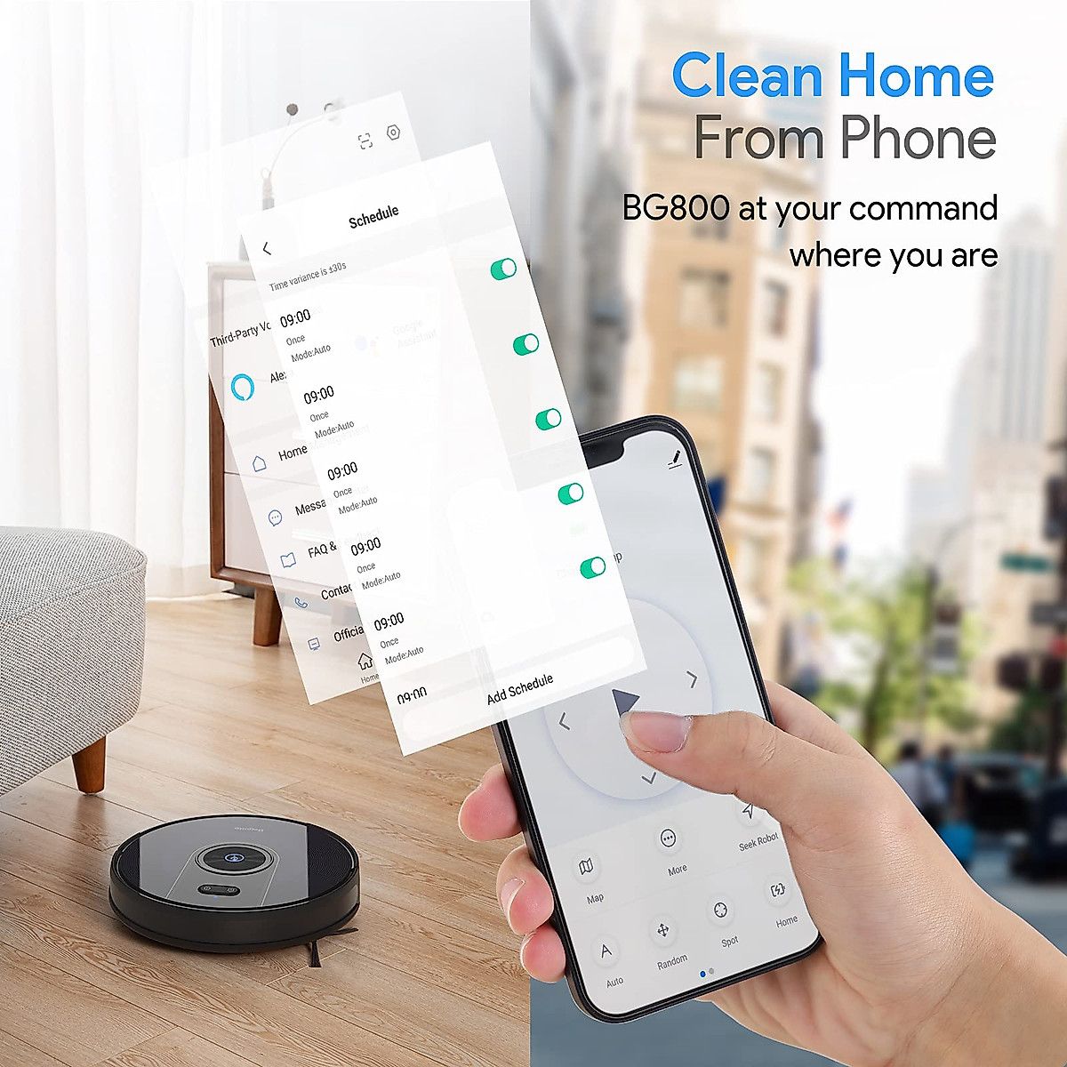 Bagotte BG800 Robot Vacuum Cleaner, Wi-Fi Connection Mapping, 2200Pa Suction, Alexa & App Control, Boundary Strips Included, Quiet, Self-Charging, Ideal for Pet Hair, Carpets, Hard Floor