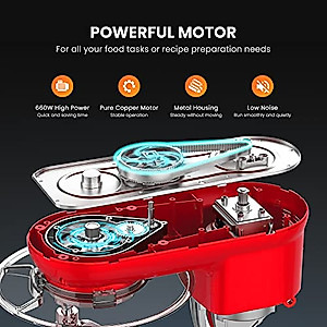 VIVOHOME Stand Mixer, 660W 10 Speed 6 Quart Tilt-Head Kitchen Electric Food Mixer with Beater, Dough Hook, Wire Whip and Egg Separator, Red