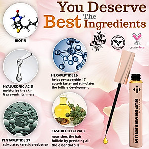 Organic Eyelash Growth Serum - Vegan Lash Enhancer & Primer Improved Formula With Biotin and Oat Grow Peptides for Longer, Thicker Lashes and Eyebrows