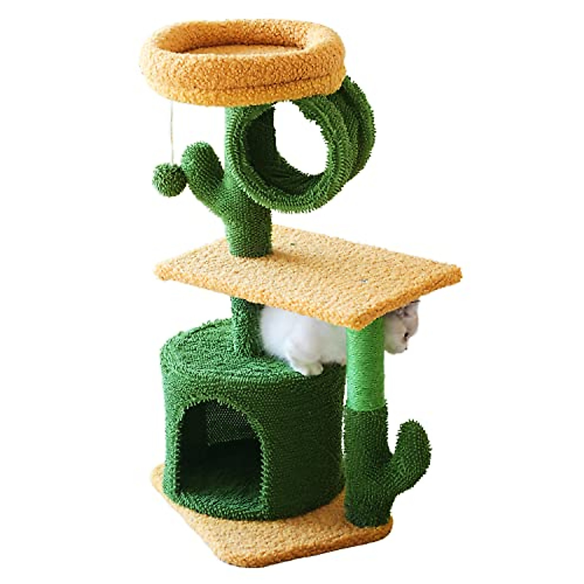 KIYUMI US20L Cat Tree Cat Tower Sisal Scratching Posts Cat Condo Play House Hammock Jump Platform Cat Furniture Activity Center Green