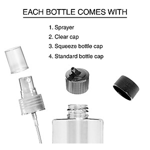 VViViD Empty Clear Plastic BPA-Free 4 Ounce Spray Bottles w/Twist Cap, Mist Spray Cap & Flip Spout Cap (2 pack)