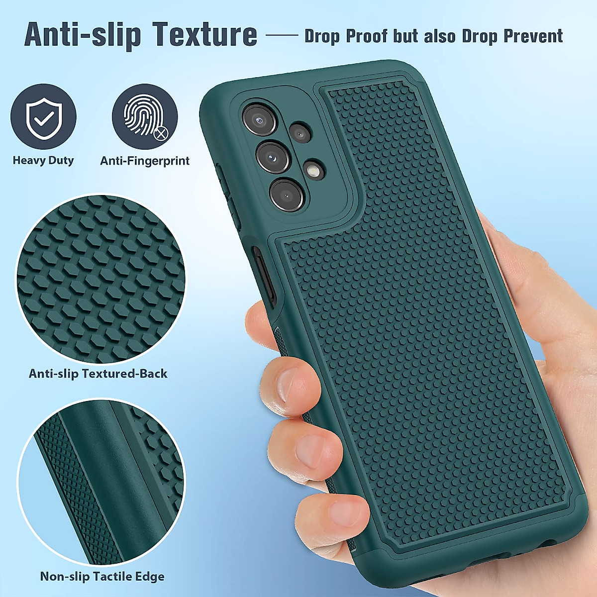 FNTCASE for Samsung Galaxy A23 5G Case: (Samsung Galaxy A23 4G LTE) Dual Layer Protective Heavy Duty Cell Phone Cover Shockproof Rugged with Non Slip Textured Back - Bumper - 6.6inch Dark Green