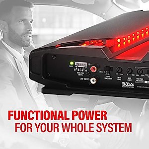 BOSS Audio Systems PT1600 Phantom Series Car Stereo Amplifier – 1600 High Output, 2 Channel, Class A/B, 2/4 Ohm, High/Low Level Inputs, High/Low Pass Crossover, Full Range, Mosfet, Bridgeable