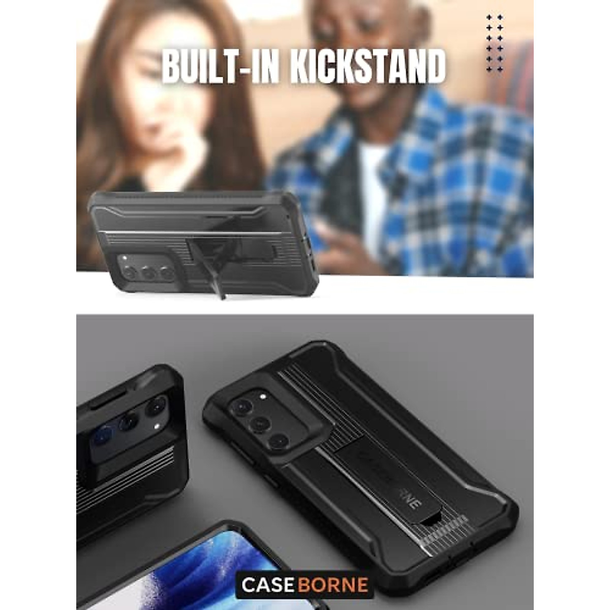 CaseBorne V Designed for Samsung Galaxy S23+Plus 5G Case (Formerly ArmadilloTek), [Ultimate Protection Tech] Full-Body Multi-Layer Rugged Kickstand Case Screenless- Black