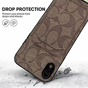 Atiptop Compatible for iPhone XR Luxury Leather Card Case Holds 1-2 Cards |Raised Bevel Around Screen & Camera | Khaki