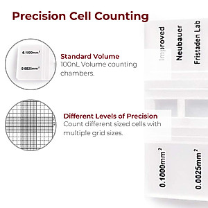 American Fristaden Lab Improved Neubauer Hemocytometer, Diamond Etched Blood Cell Counting Chamber, High-Light Transmission Glass with Hemocytometer Coverslips