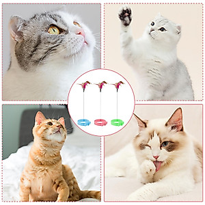 Cat Collar Toy, 3 Pcs Cat Feather Toy with Neck Collar, Interactive Self Playing Toys with Bell for Indoor Kittens Small Animals(Pink/Blue/Green)