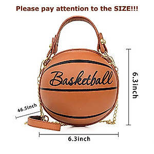 Women Basketball Shaped Cross Body Messenger Bag Purse Tote Mini Shoulder PU Leather Round Handbag for Girls（Brown
