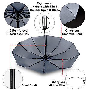 TradMall 4 Pack Travel Umbrella Windproof Portable 46 Inches Large Canopy Ergonomic Handle Auto Open & Close, Gray