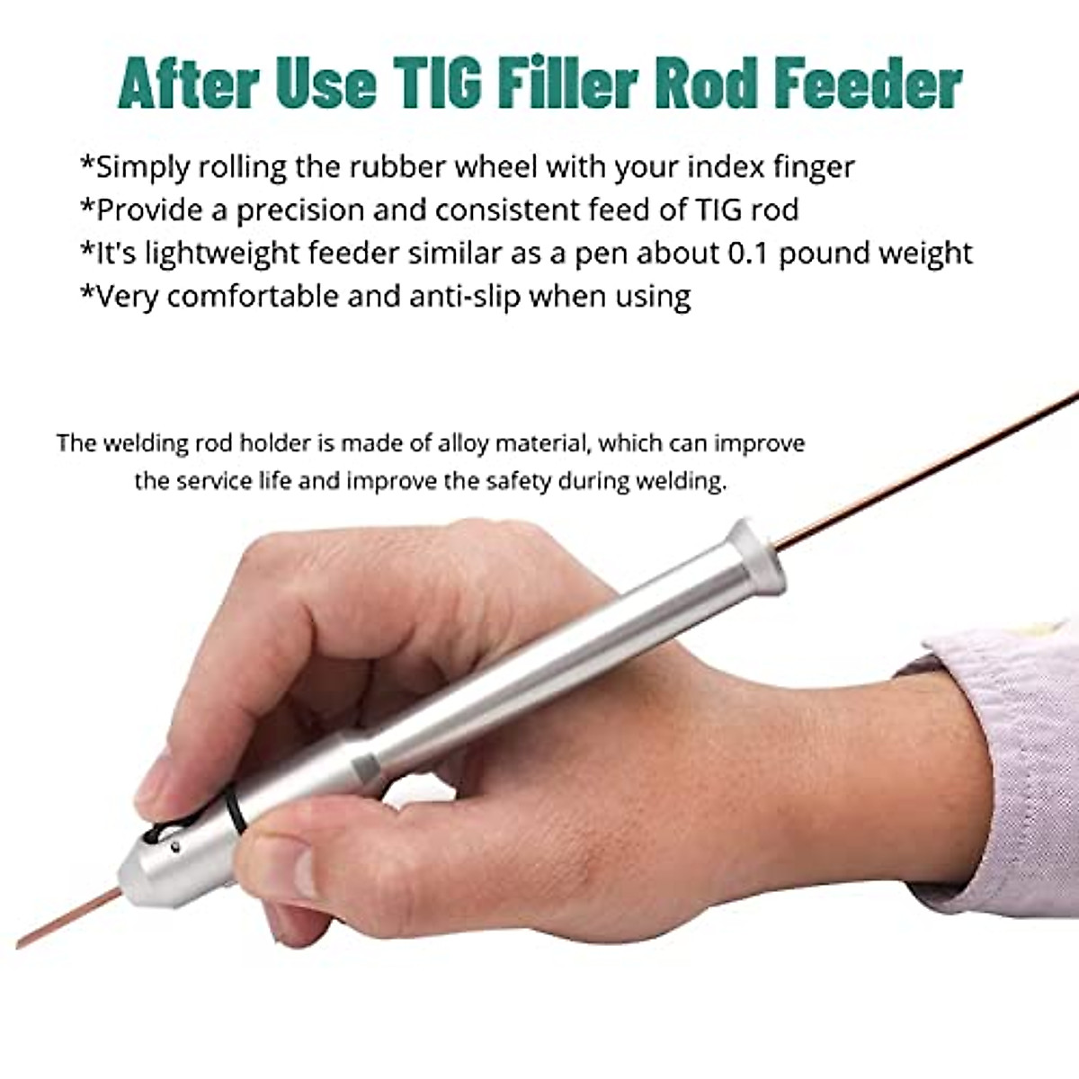 TIG Pen TIG Welding Wire Feed Pen, Finger Feeder Welding Stick Rod Holder Filler, Comfortable Grip Welder Equipment Accessories, for 1.0-3.2mm Welding Wire, Silver