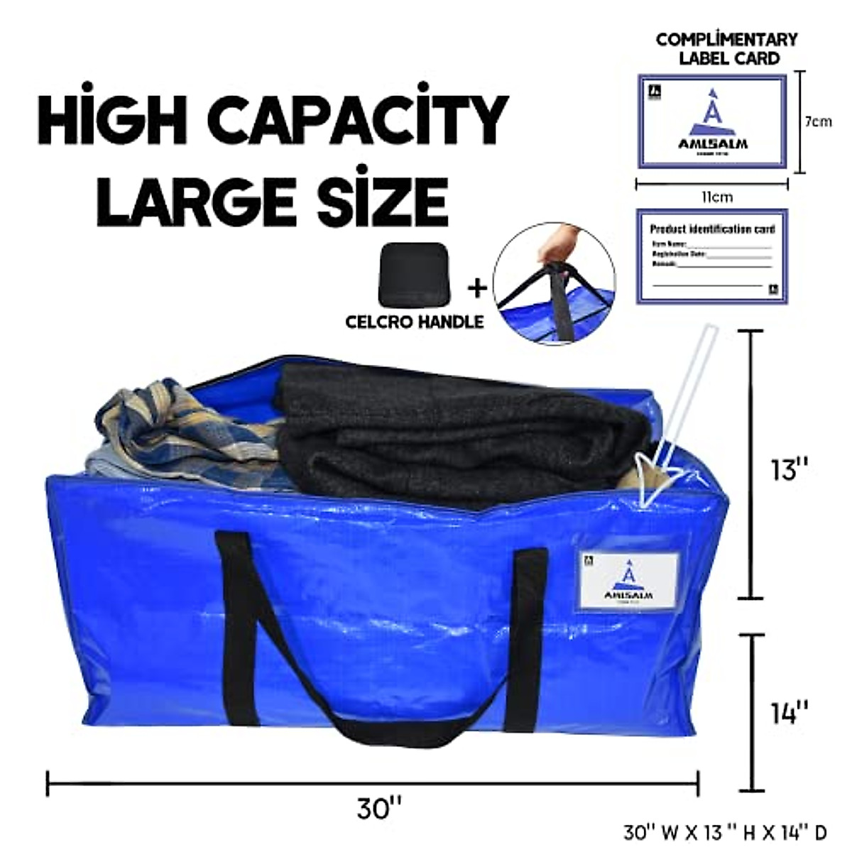 Amlsalm 4 Pack Extra Large Moving Bags with Zippers & Carrying Handles, Vacuum Compression Storage Bags, Heavy-Duty Storage Tote for Space Saving Moving Storage, Waterproof Multi-use Tool Tote Bag