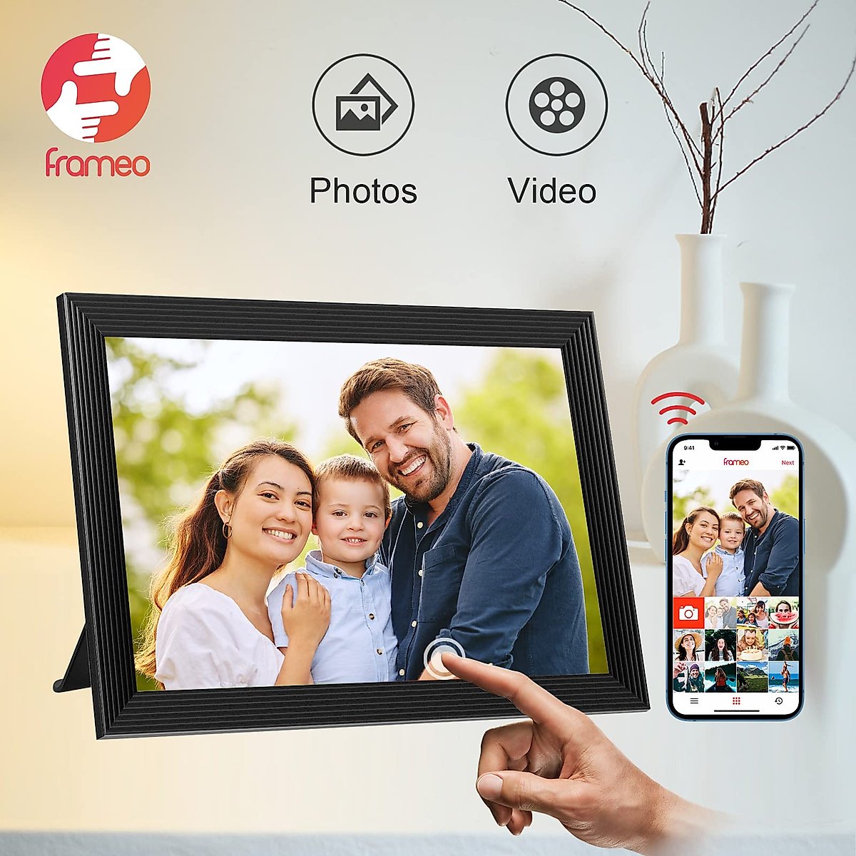 32GB FRAMEO 10.1 Inch Smart WiFi Digital Photo Frame 1280x800 IPS LCD Touch Screen, Auto-Rotate Portrait and Landscape, Share Moments Instantly via Frameo App from Anywhere
