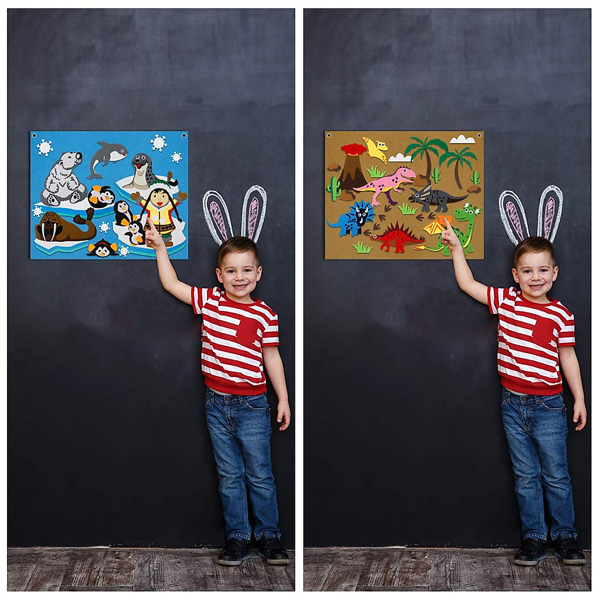 Craftstory Farm Animals Dinosaur Stories Felt Board for Toddlers Preschool Learning Activities, Classroom Must Have Sensory Wall Craft Toy Gifts for Toddlers Homeschool Supplies, 3 Pack