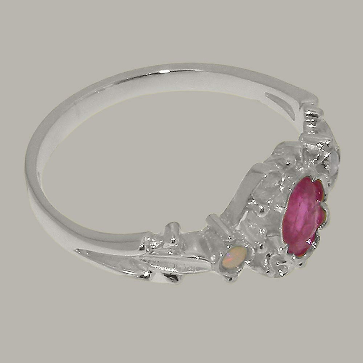 925 Sterling Silver Natural Ruby & Opal Womens Anniversary Ring - Size 7.5