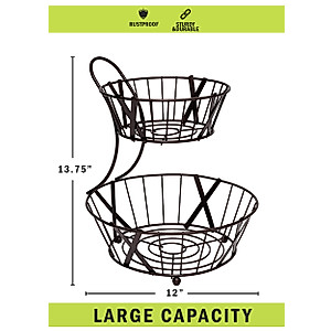 Totally Kitchen 2-Tier Fruit Basket | Round Metal Fruit Storage Bowl | Oil Rubbed Bronze