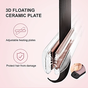 Hair Straightener and Curler 2 in 1, Negative Ion Flat Iron Curling with Ceramic Plates and Dual Voltage Straightening Iron for Black Women, with Auto Shut-Off