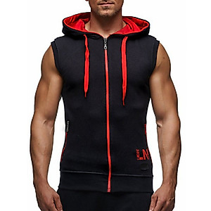 LemonGirl Men's Bodybuilding Sleeveless Hoodie Gym Tank Top BlackRed
