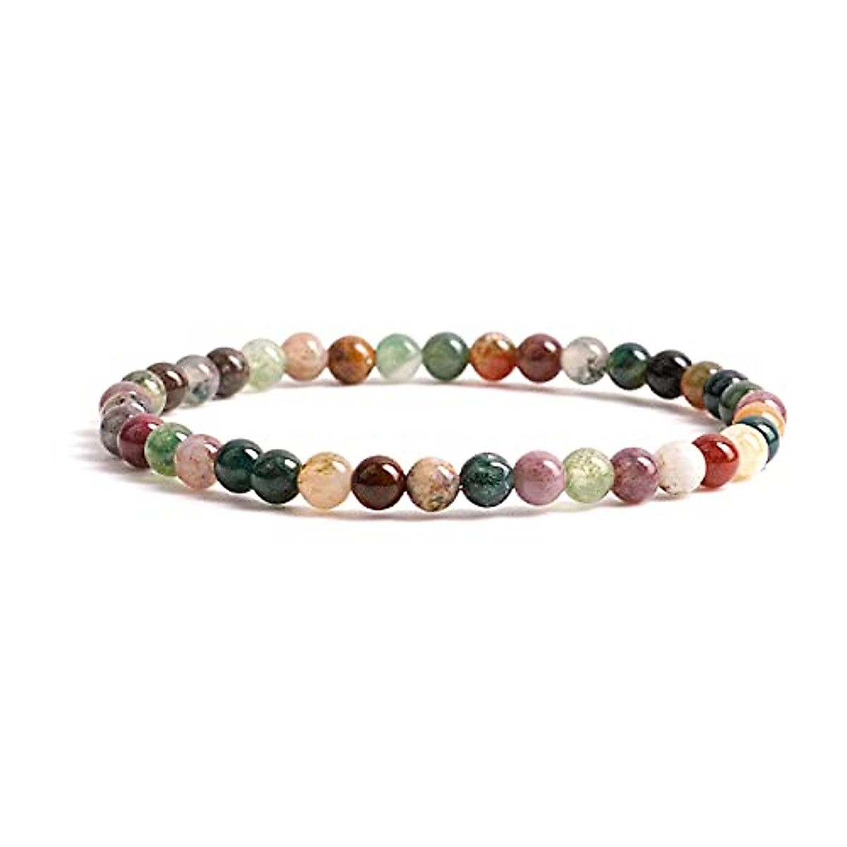 Cherry Tree Collection - Small, Medium, Large Sizes - Gemstone Beaded Bracelets For Women, Men, and Teens - 4mm Round Beads (Indian Agate - Small)