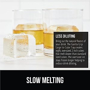 Gorilla Grip Large Silicone Ice Cube Mold with Stackable Lid, 1 Tray, Easy Release Freezer Mold, 8 Giant Square Cubes, Slow Melt for Whiskey Drinks Iced Coffee, Cocktail Bar Kitchen Essentials, Mint