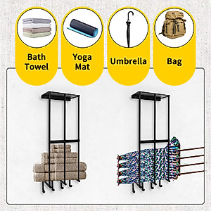 Dtructiew Camping Chair Wall Storage Rack for Garage, Metal Mount Hanging Rack for Beach Chairs, Umbrellas, and Bathroom Towels with 4 Hooks – Ideal for Garage and Camping Organization