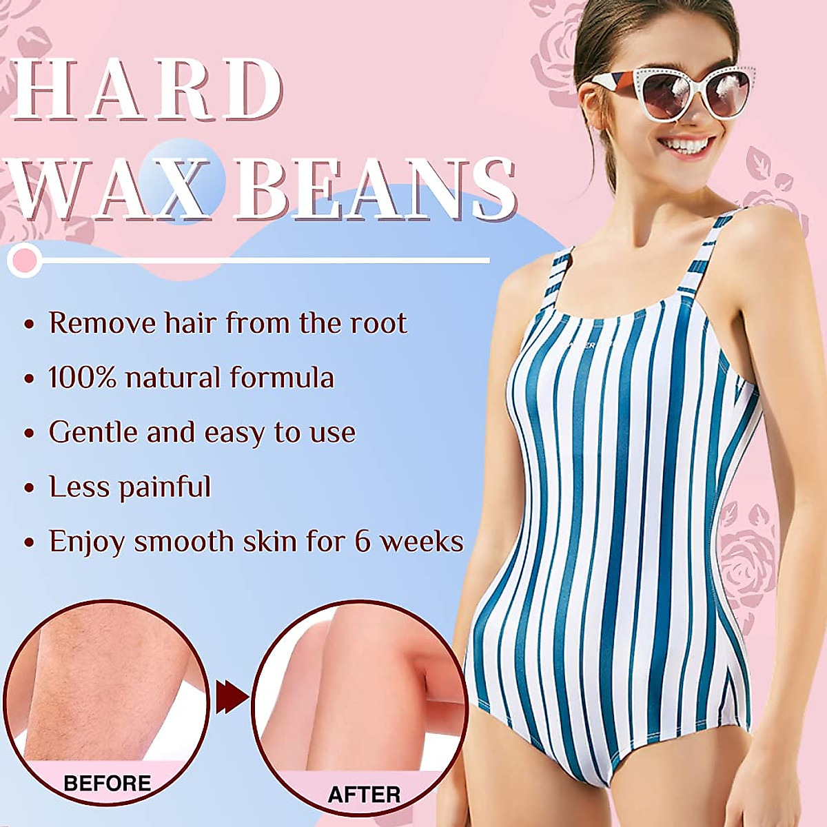 Hard Wax Beads for Hair Removal - 5Pack 100g 5 Colors wax bean for daily use with clean tool