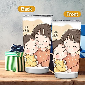 FOCIUZTA 20oz Whimsical Mother and Daughter Hug Tumbler with lid, Travel Coffee Cup, Ideal for Easter, Mother Day, and birthday gifts