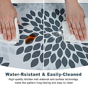 Alishomtll Floral Kitchen Rugs Sets 2 Pieces Anti Fatigue Kitchen Mats for Floor Cushioned Waterproof Kitchen Floor Mat, Non Skid Sink Mats Comfort Standing Mat (Grey)