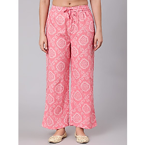 DREAMANGEL FASHION Womens Party Wear Pure Cotton Anarkali Kurta and Palazzo With Dupatta (as1, alpha, s, regular, regular, Pink, Small)