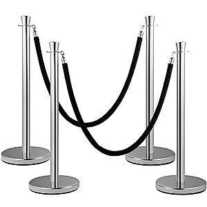 VEVOR Velvet Ropes and Posts 2 Pcs, 5 ft Black Velvet Rope, Stanchion Post, Crowd Control Barriers Silver Stanchions, Red Carpet Poles, Crowd Control Ropes and Poles for Party Supplies