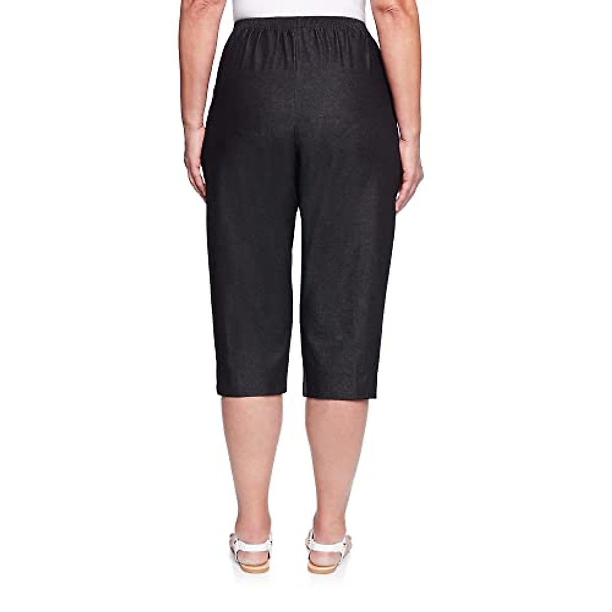 Alfred Dunner womens All Around Elastic Waist Denim Petite Capris - Elastic Waist Jeans Pants, Black, 16 Petite US