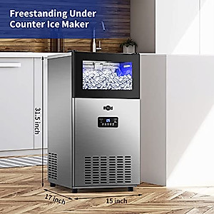 Commercial Ice Maker 130 LBS/24H, Upgraded 15" Wide Under Counter Ice Maker with 35LBS Ice Capacity, Commercial Ice Machine Self Clean Stainless Steel Built-in or Freestanding Large Ice Machine