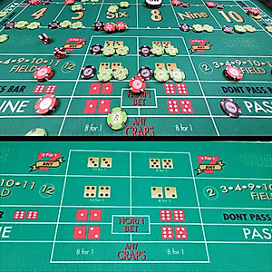 Casino Dealer Mats Premium Quality Craps Layout- Green - Lightweight Portable - Foam Walls - Fits on Most Dinning Room Tables - The Ultimate Home Style Party Game