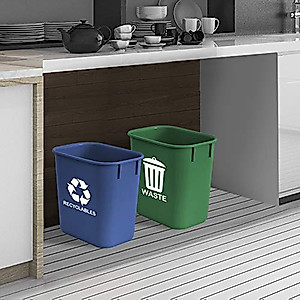 Acrimet Wastebasket Bin for Recycling and Waste 13QT (Plastic) (Green and Blue) (Set of 2)